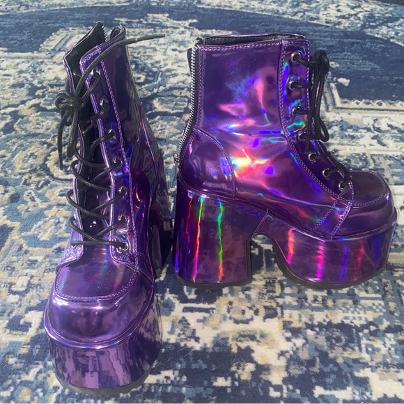 Shoes | Purple Chrome Platform Boots | Poshmark